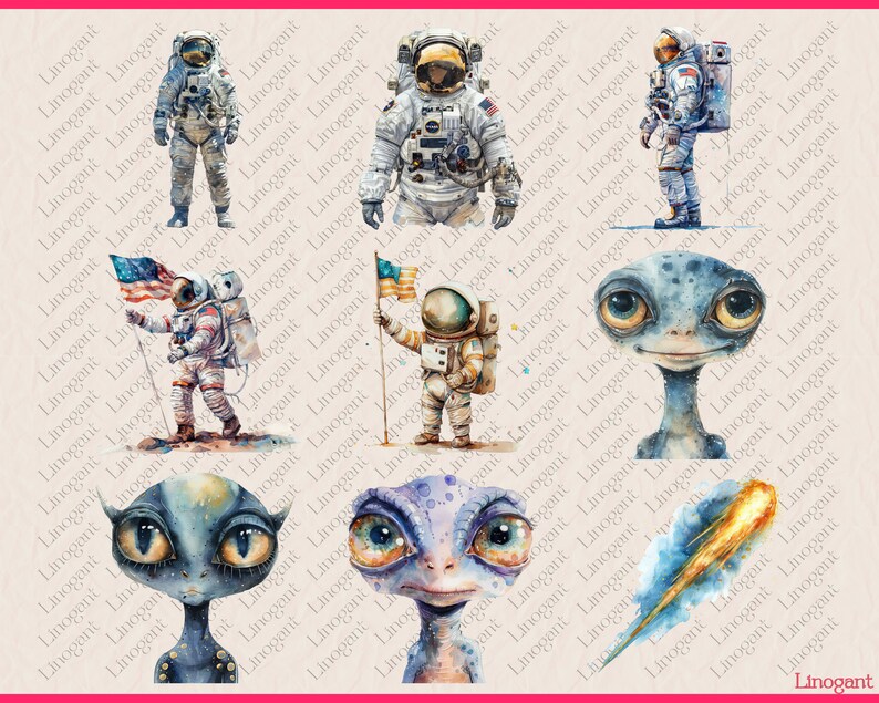 Watercolor Space Clipart Bundle, Outerspace Clip Art Set, Astronaut and ...