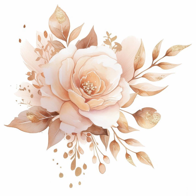 10 Blush Rose Abstract Watercolor Clipart, Minimal Botanical ...