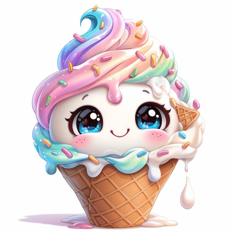 17 Cute Ice Cream Cone Clipart Bundle, Summer Dessert Illustration ...