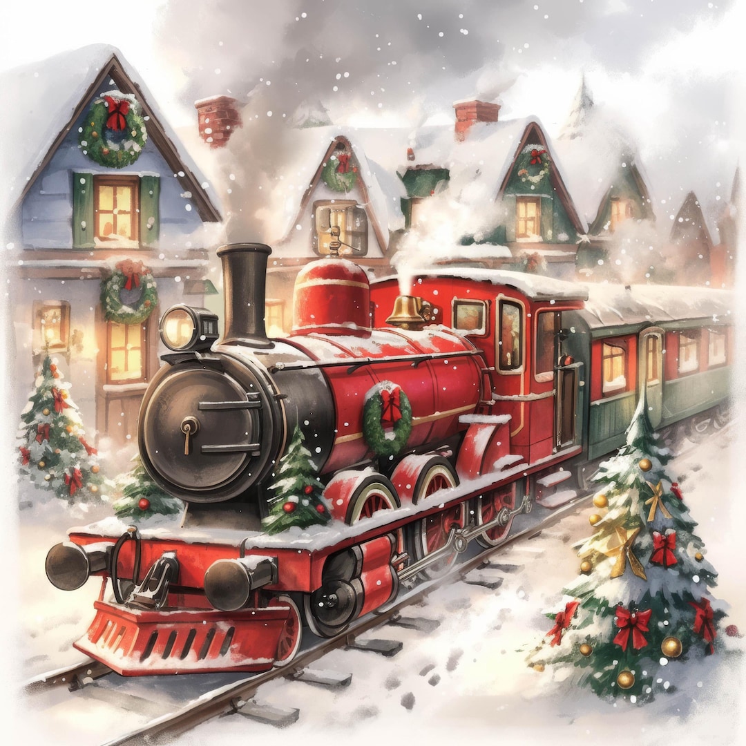 Winter Holiday Train Clip Art 10 High Res Watercolor Jpgs for Junk ...