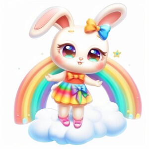 Rainbow Rabbit Clip Art 10 High Res Watercolor Jpgs for Junk Journaling ...