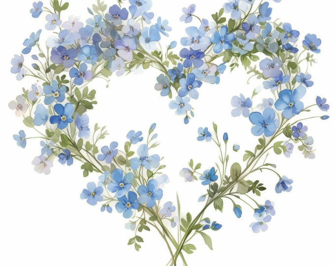 12 Forget Me Not Heart Clipart L Blue Flowers L JPG Digital Download L ...