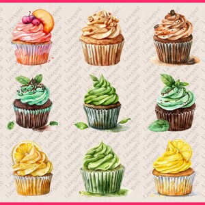 Watercolor Cupcake Clipart Bundle, Cupcakes Clip Art Set, Dessert PNG ...