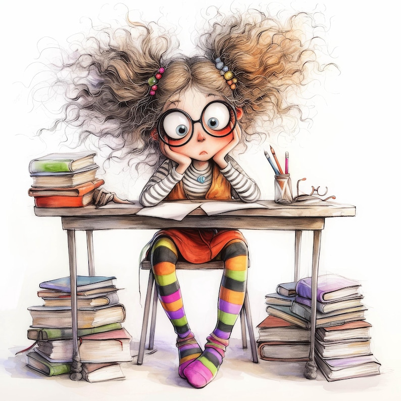 Quirky Student Clipart 11 High Res Watercolor Jpgs for Junk Journaling ...