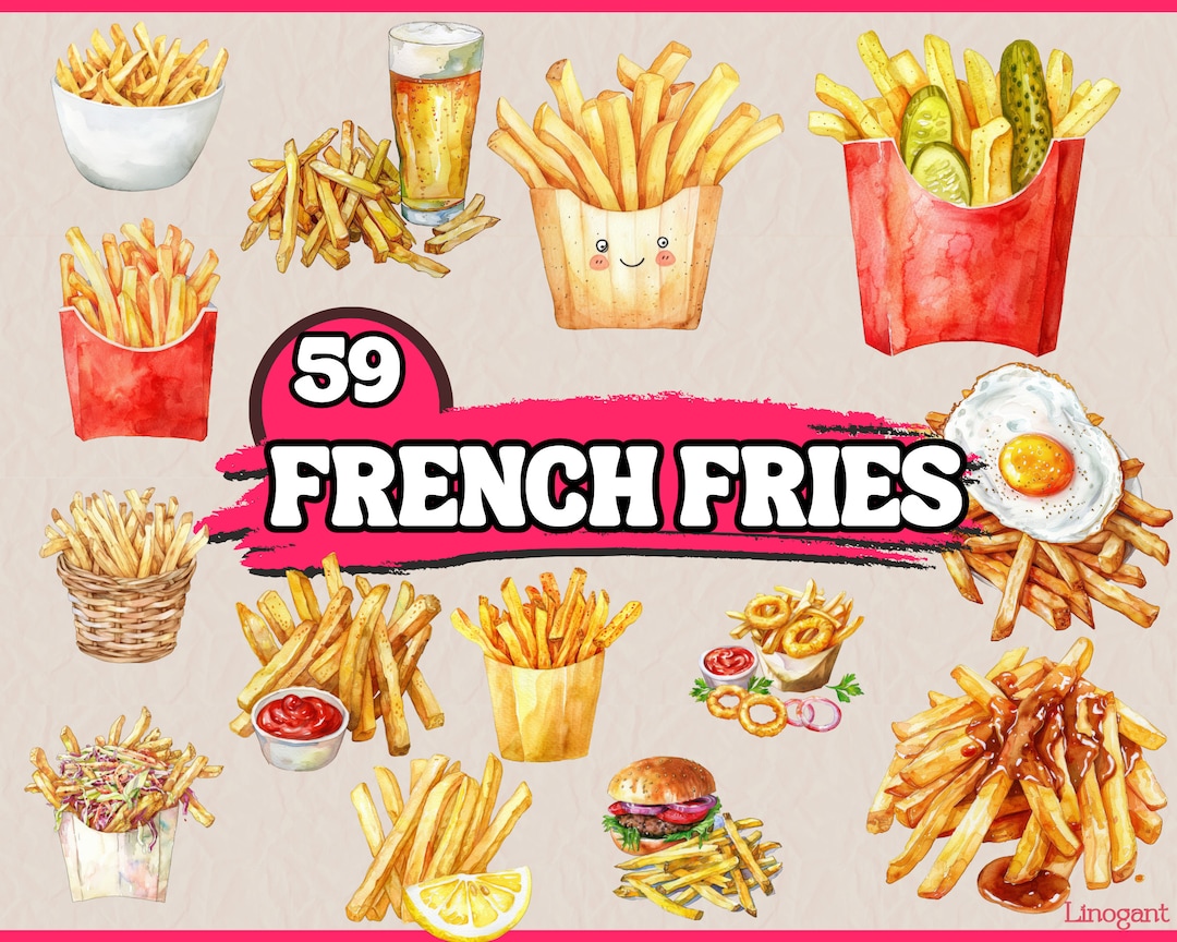 Watercolor French Fries Clipart Bundle, Fast Food Clip Art Set ...