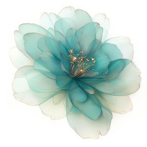 Exquisite Gold Edged Aqua Flower Clip Art 10 High Res Watercolor Jpgs ...