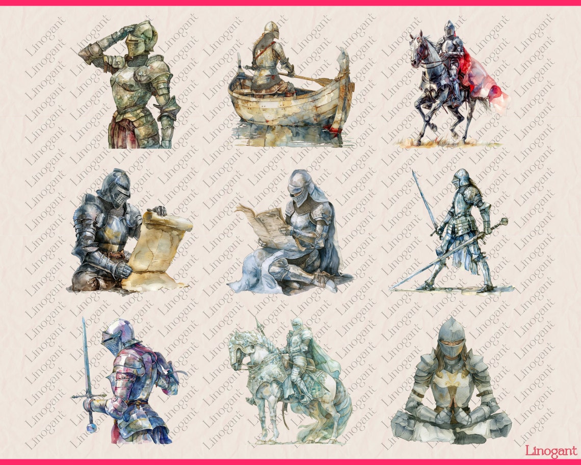 Watercolor Armored Female Knight Clipart Bundle, Fantasy Warrior Clip ...