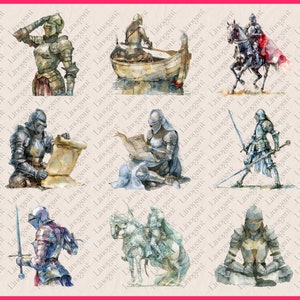 Watercolor Armored Female Knight Clipart Bundle, Fantasy Warrior Clip ...