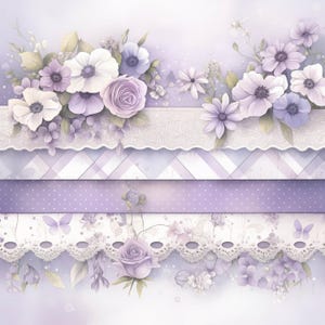 Purple Floral Fancy Paper Clip Art Bundle 12 High Res Watercolor Jpgs ...