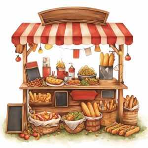 Whimsical Hot Dog Stand Clip Art 12 High Res Watercolor Jpgs for Junk ...
