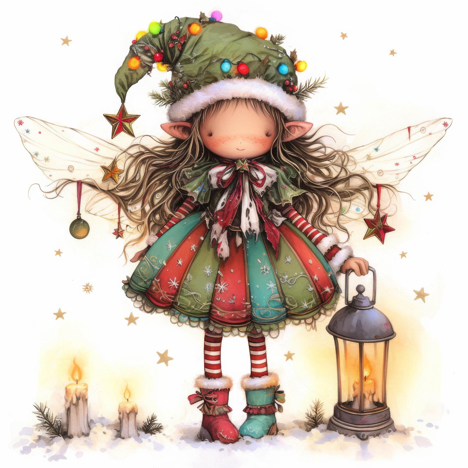Whimsical Christmas Elf Clipart 11 High Res Watercolor Jpgs Junk ...