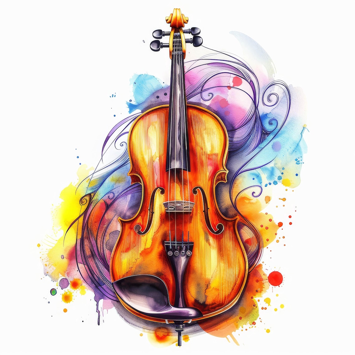 Whimsical Violin Clip Art 10 High Res Watercolor Jpgs Junk Journaling ...