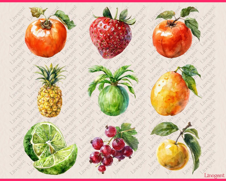 Watercolor Fruits Clipart Bundle, Colorful Fruits Clip Art Set, Fruit ...