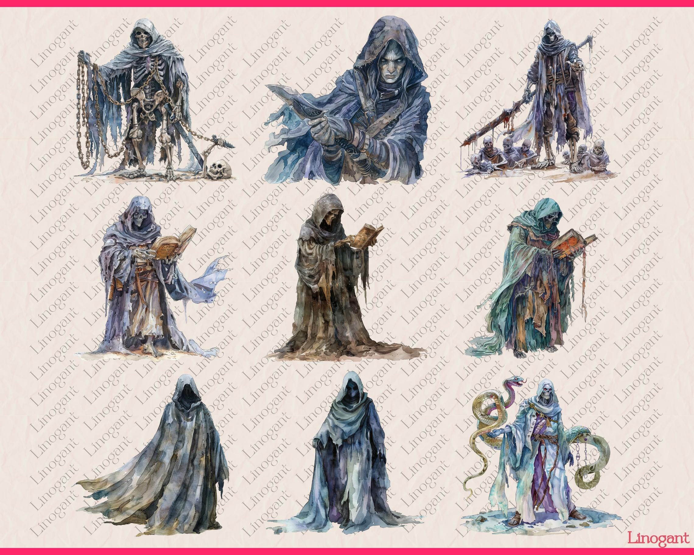 35 PNG Necromancer Clipart | Watercolor Fantasy, Skeleton Summoner ...