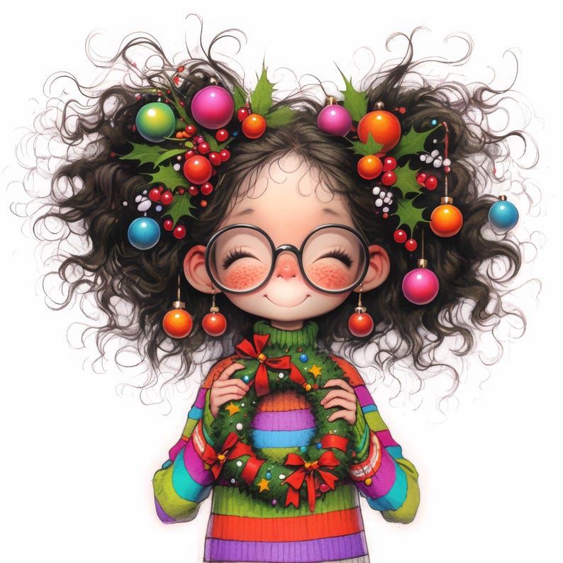 Quirky Wreath Girl Clip Art 10 High Res Watercolor Jpgs Junk Journals ...