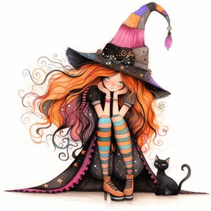 Quirky Blessed Witch Art 12 High Res Watercolor Jpgs for Junk Journals ...