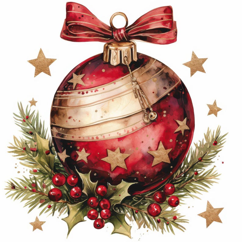 15 Christmas Bauble Clipart Bundle, Festive Ornament Illustration ...