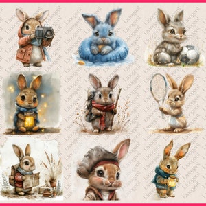 Watercolor Summer Bunny Clipart Bundle, Bunny Clip Art Set, Baby Rabbit ...
