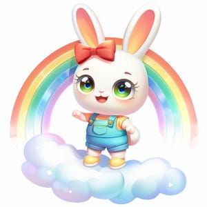 Rainbow Rabbit Clip Art 10 High Res Watercolor Jpgs for Junk Journaling ...