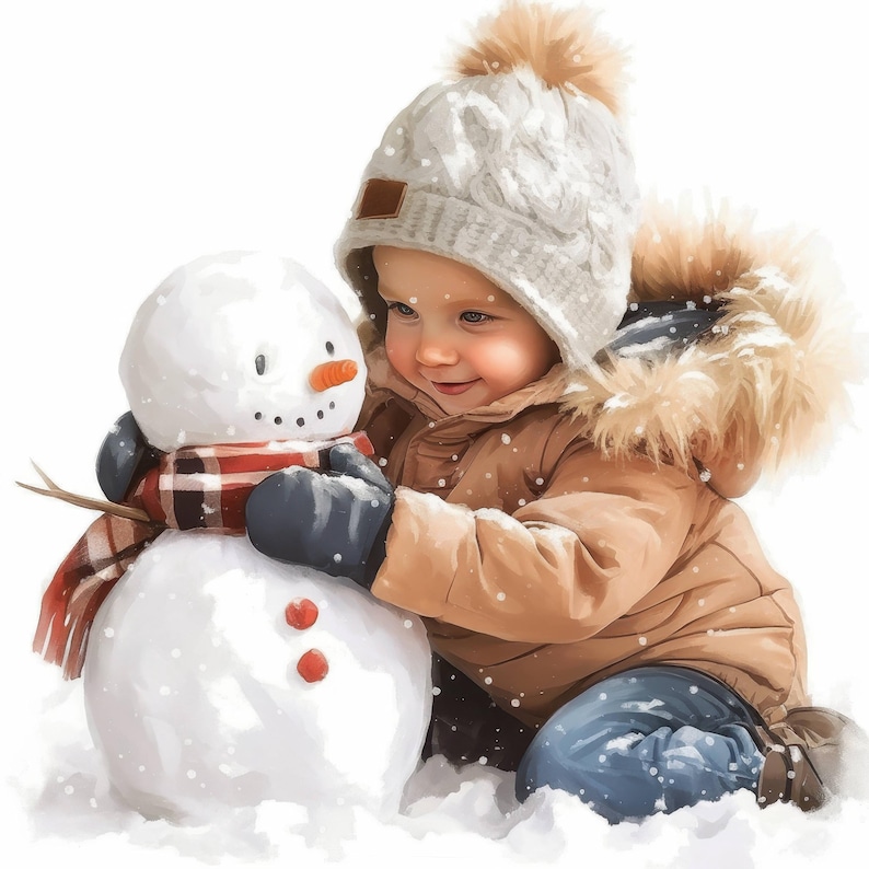10 Winter Kid and Snowman Clipart Bundle, Snow Day Fun Illustration ...