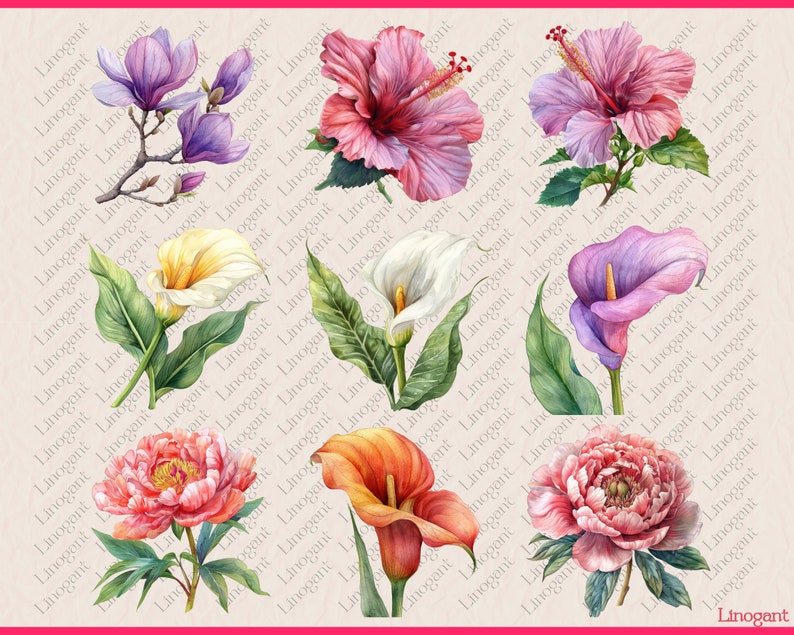 Watercolor Floral Clipart Bundle, Spring Flowers Clip Art Set, Bouquet ...