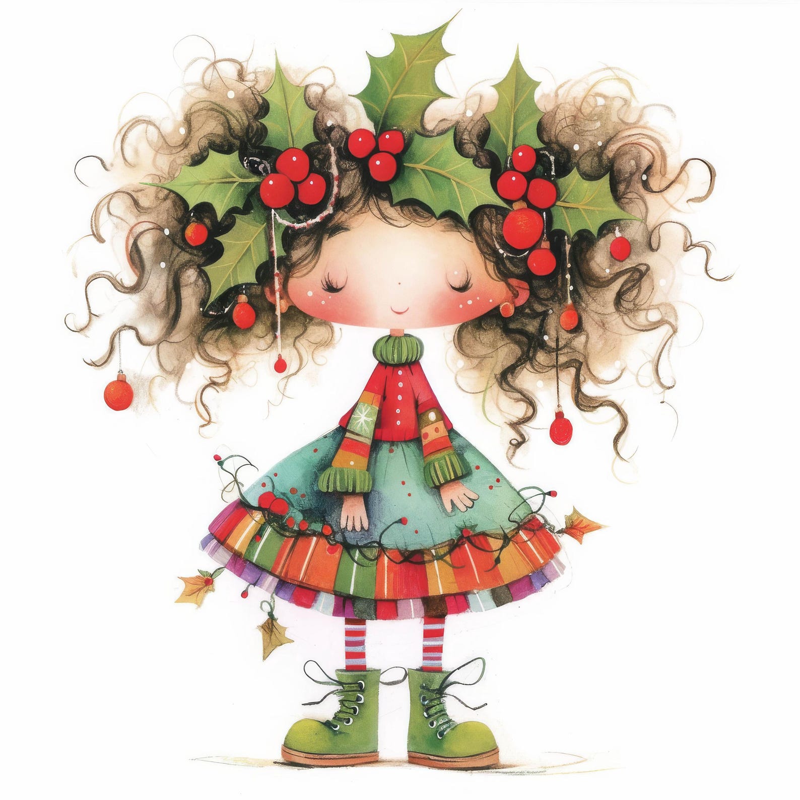 Frazzled Christmas Girl Clip Art 12 High Res Watercolor Jpgs Junk ...