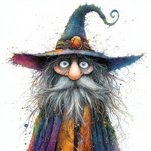 Quirky Wizard Clip Art 10 High Res Watercolor Jpgs for Junk Journaling ...