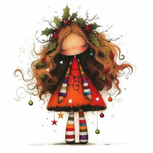 Quirky Christmas Girl Clip Art 10 High Res Watercolor Jpgs Junk ...