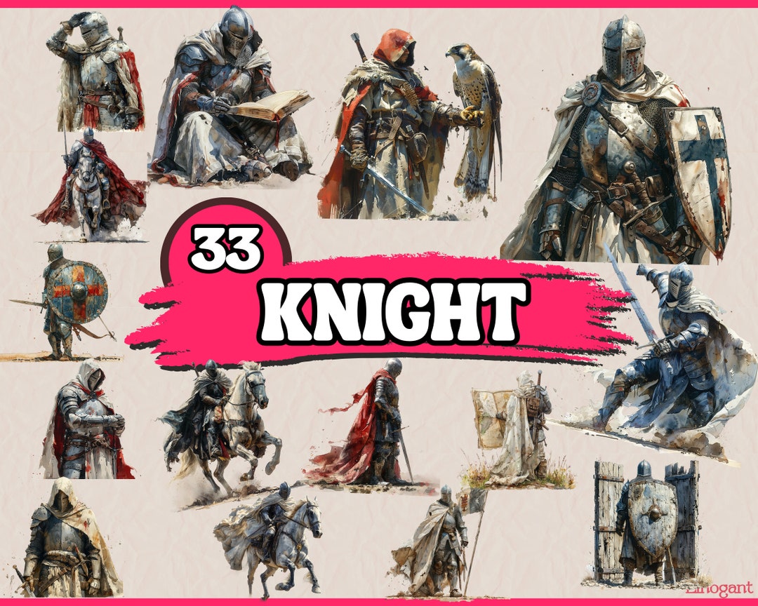 Watercolor Medieval Knights Clipart Bundle, Fantasy Warrior Clip Art ...