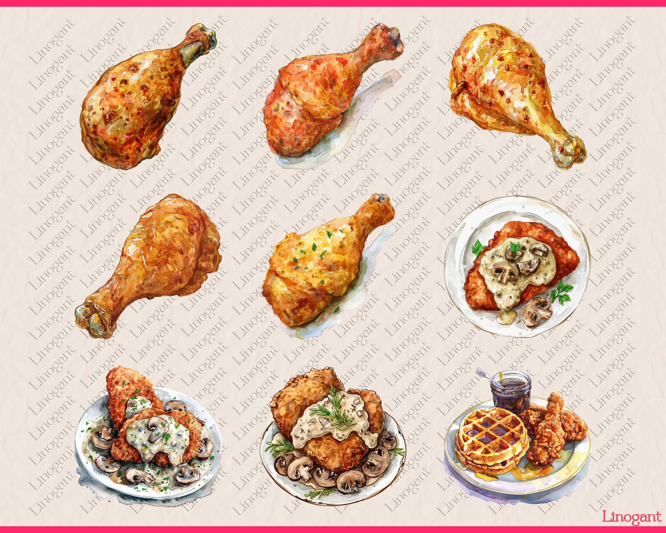 Watercolor Fried Chicken Clipart Bundle, Fast Food Clip Art Set, Bakery ...