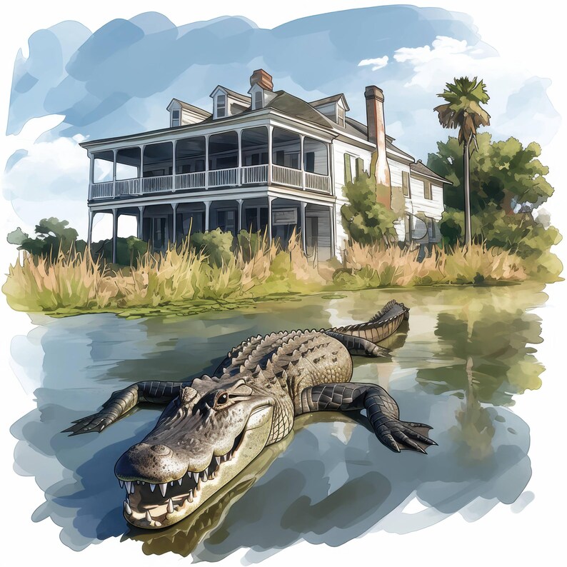 13 Old Shack on the Bayou Clipart Bundle, Rustic Landscape Illustration ...