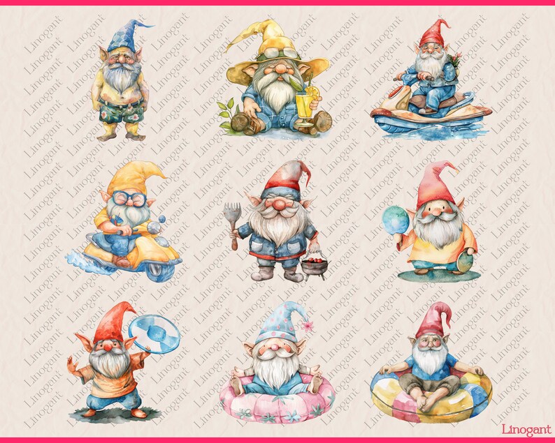 Watercolor Summer Gnome Clipart Bundle, Clip Art Set With Beach Ball ...