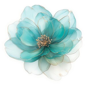 Exquisite Gold Edged Aqua Flower Clip Art 10 High Res Watercolor Jpgs ...