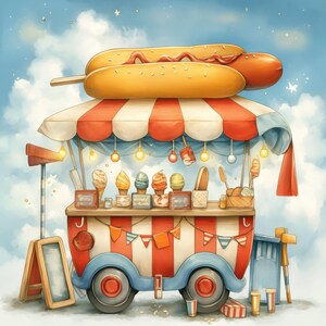 Adorable Hot Dog Cart Clip Art 13 High Res Watercolor Jpgs for Junk ...