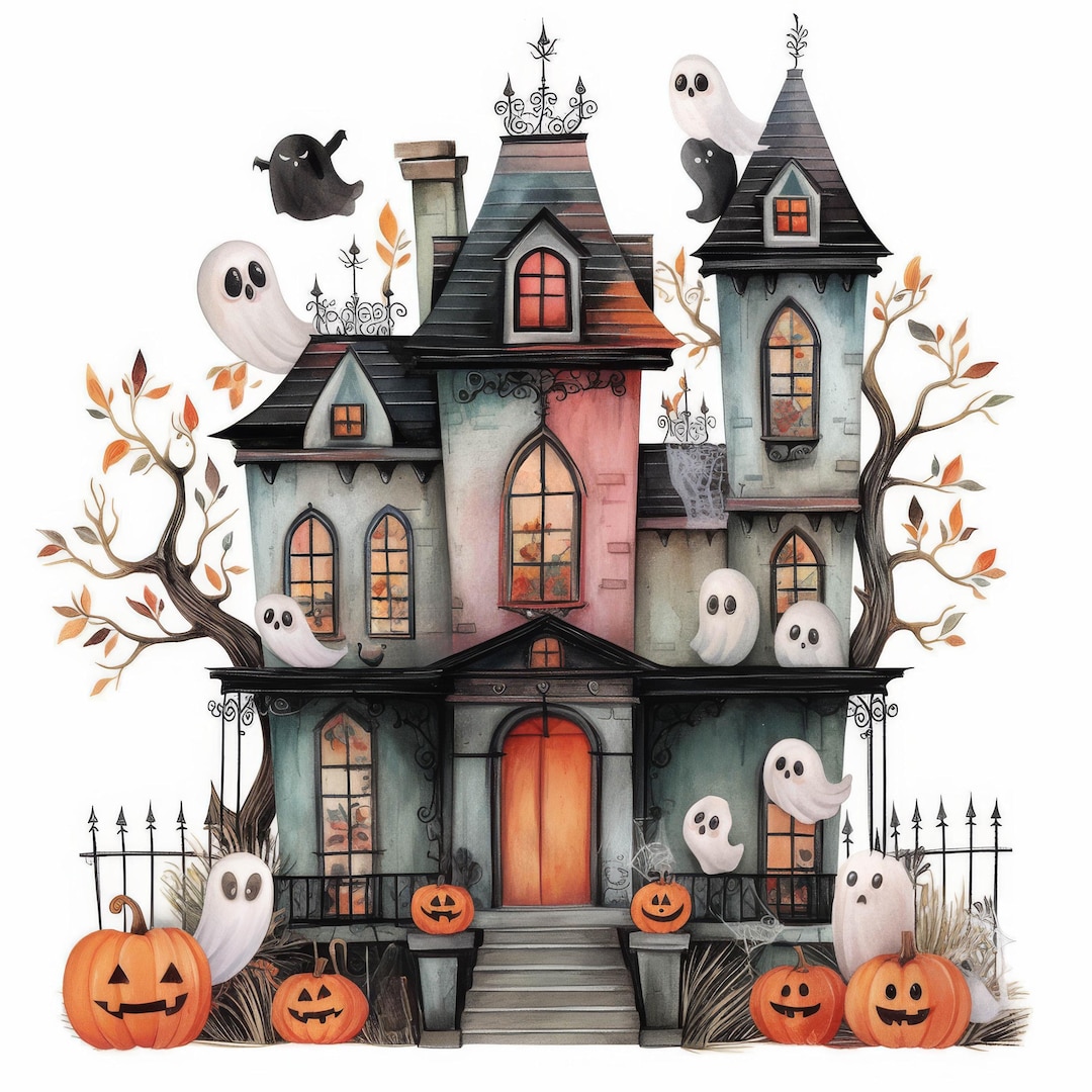 Whimsical Spooky House Clip Art 10 High Res Watercolor Jpgs for Junk ...