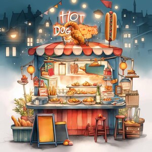Whimsical Hot Dog Stand Clip Art 12 High Res Watercolor Jpgs for Junk ...