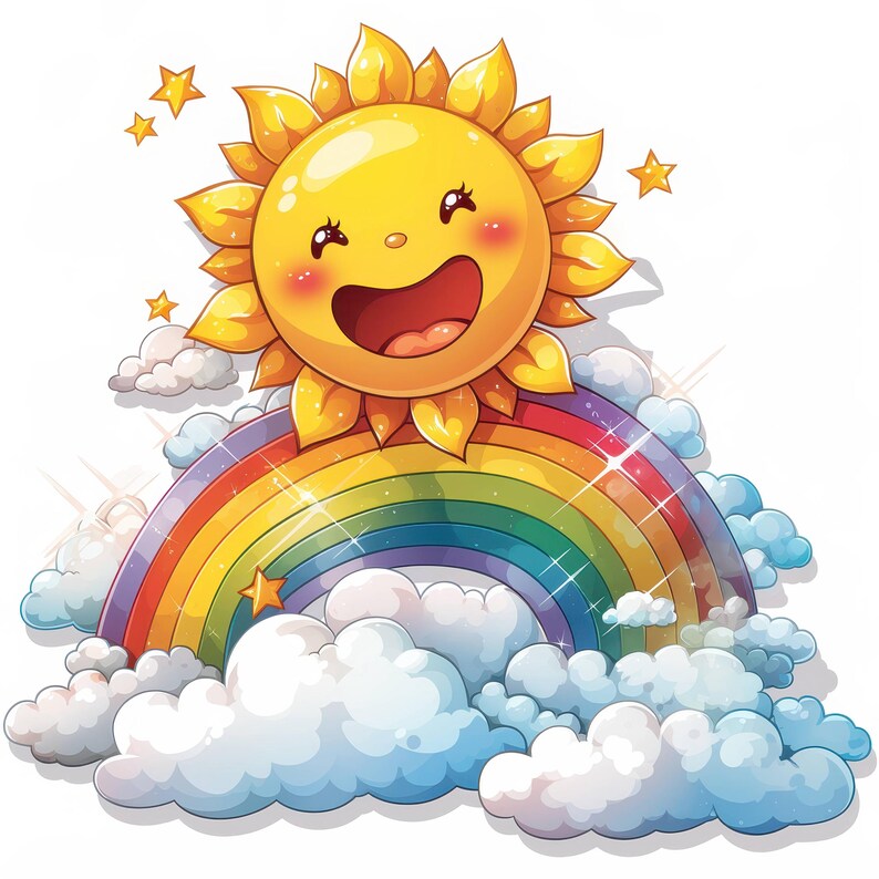 10 Sun and Rainbow Clipart Bundle, Cheerful Weather Scene Illustration ...