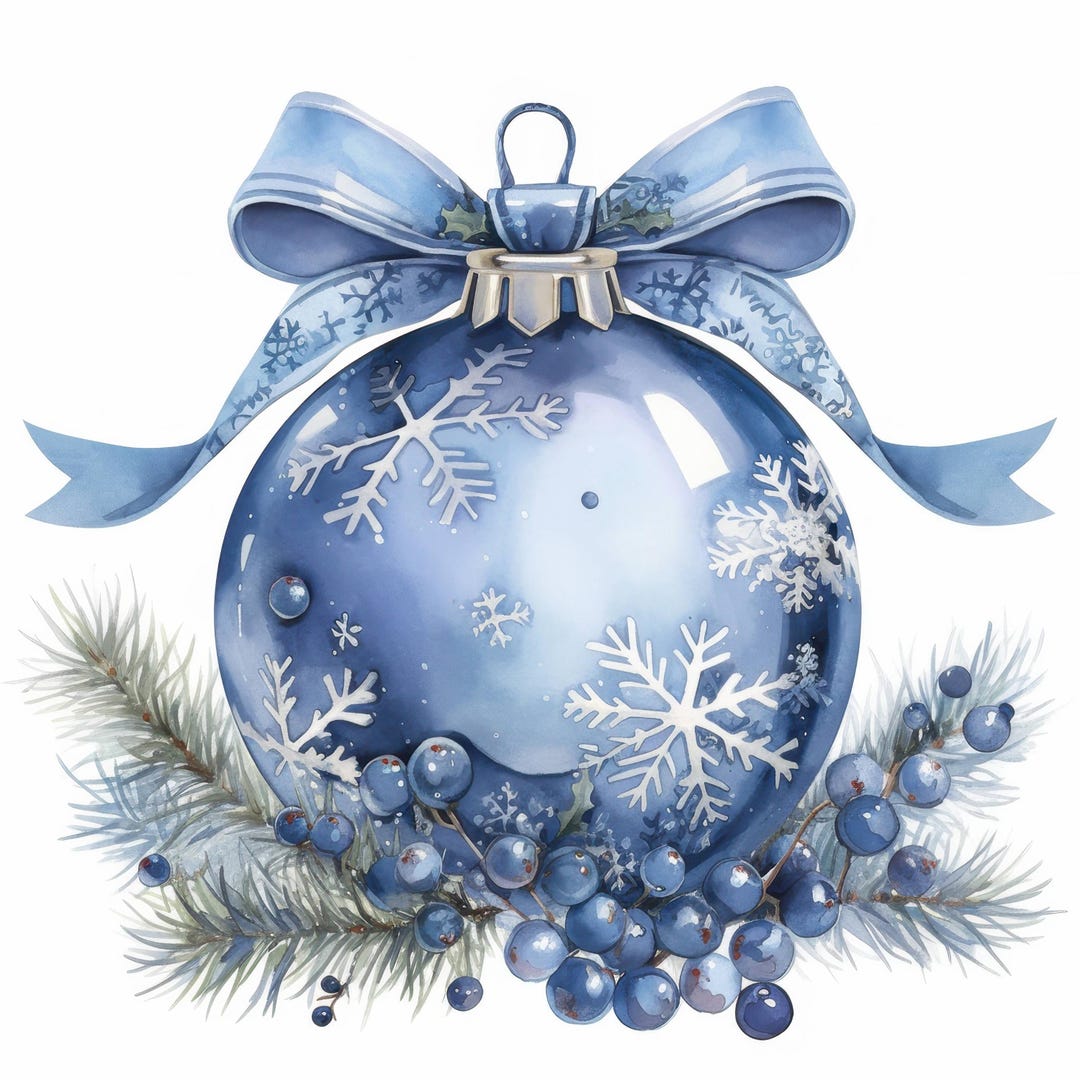 15 Blue Christmas Decor Clipart Bundle, Festive Holiday Ornament ...