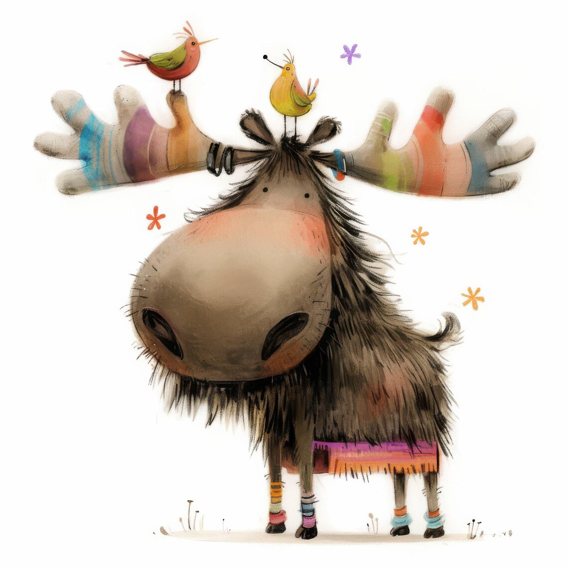 Quirky Moose Clip Art 12 High Res Watercolor Jpgs Junk Journals ...