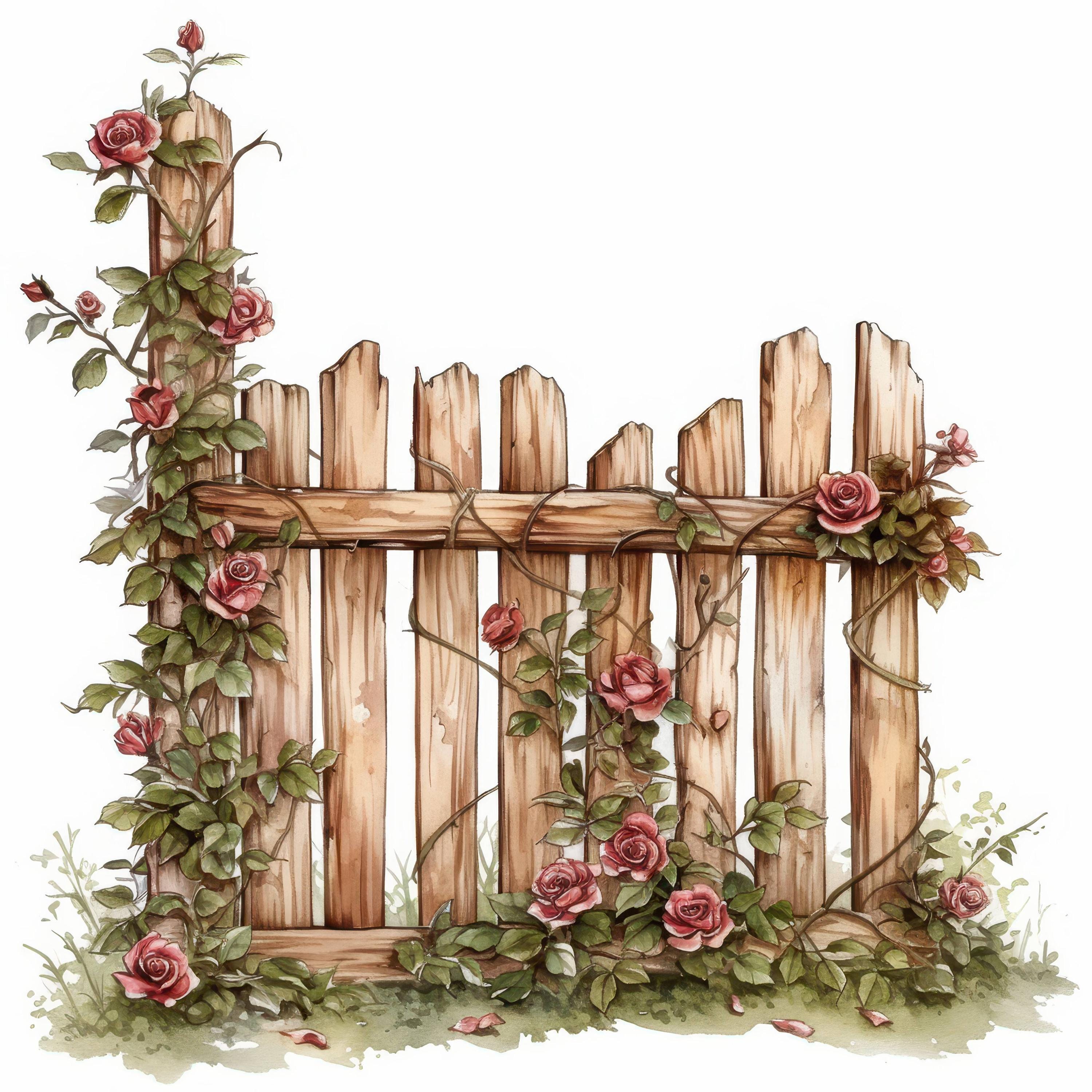 12 Rose Fence Clipart Bundle, Romantic Love Fences Illustration ...