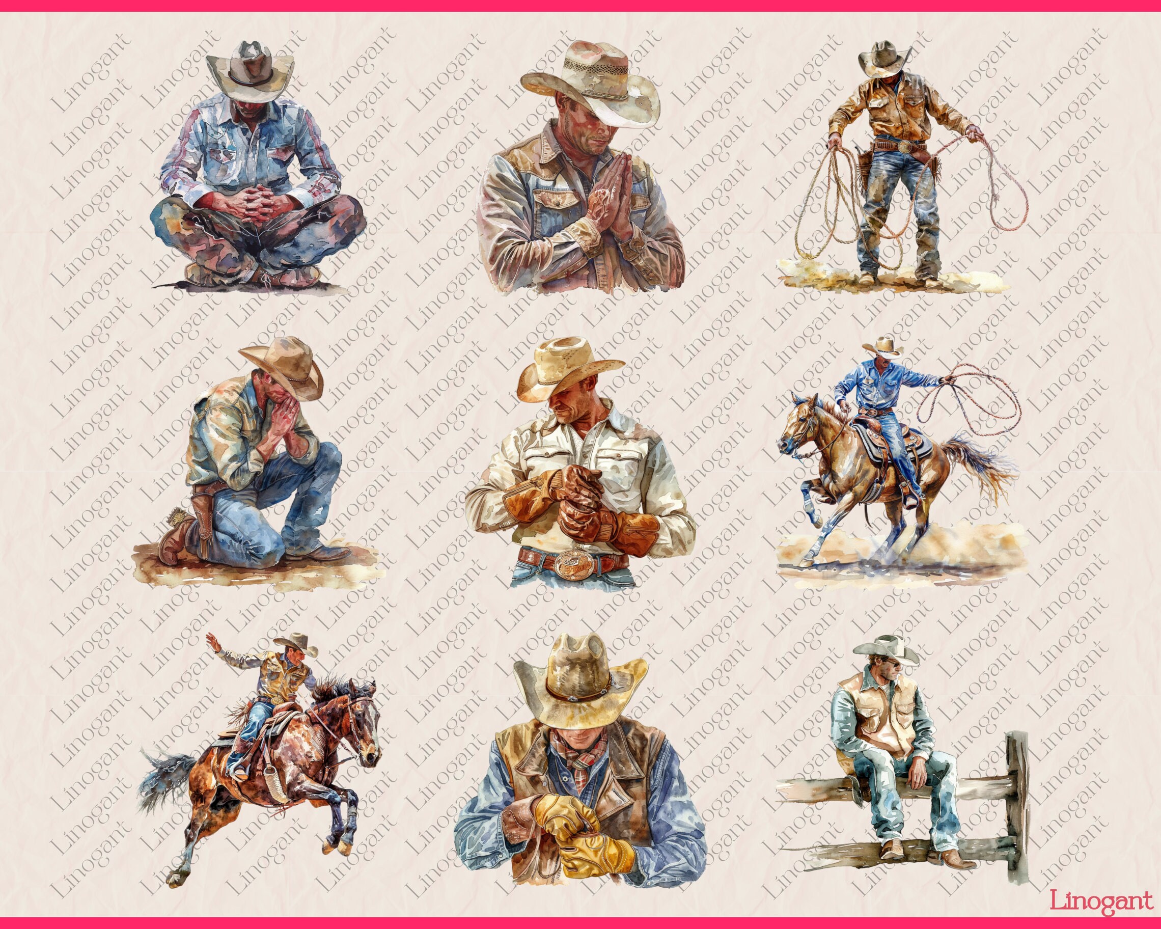 Watercolor Western Rodeo Clipart Bundle, Riding Horse and Bull Clip Art ...