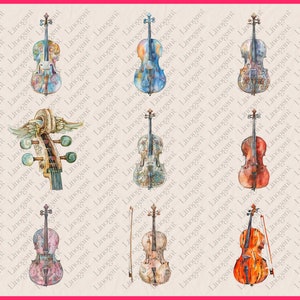 Watercolor Cello Clipart Bundle, Musical Instruments Clip Art Set ...