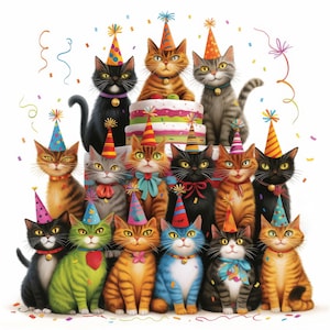 Whimsical Party Cats Clip Art 10 High Res Watercolor Jpgs Junk ...