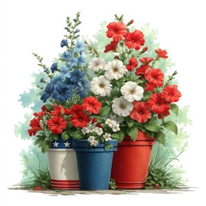 12 4th of July Flowers Clipart Bundle, Patriotic Illustration ...