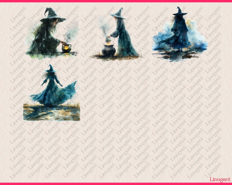 Watercolor Witch Clipart Bundle, Halloween Witch Clip Art Set, Fantasy ...