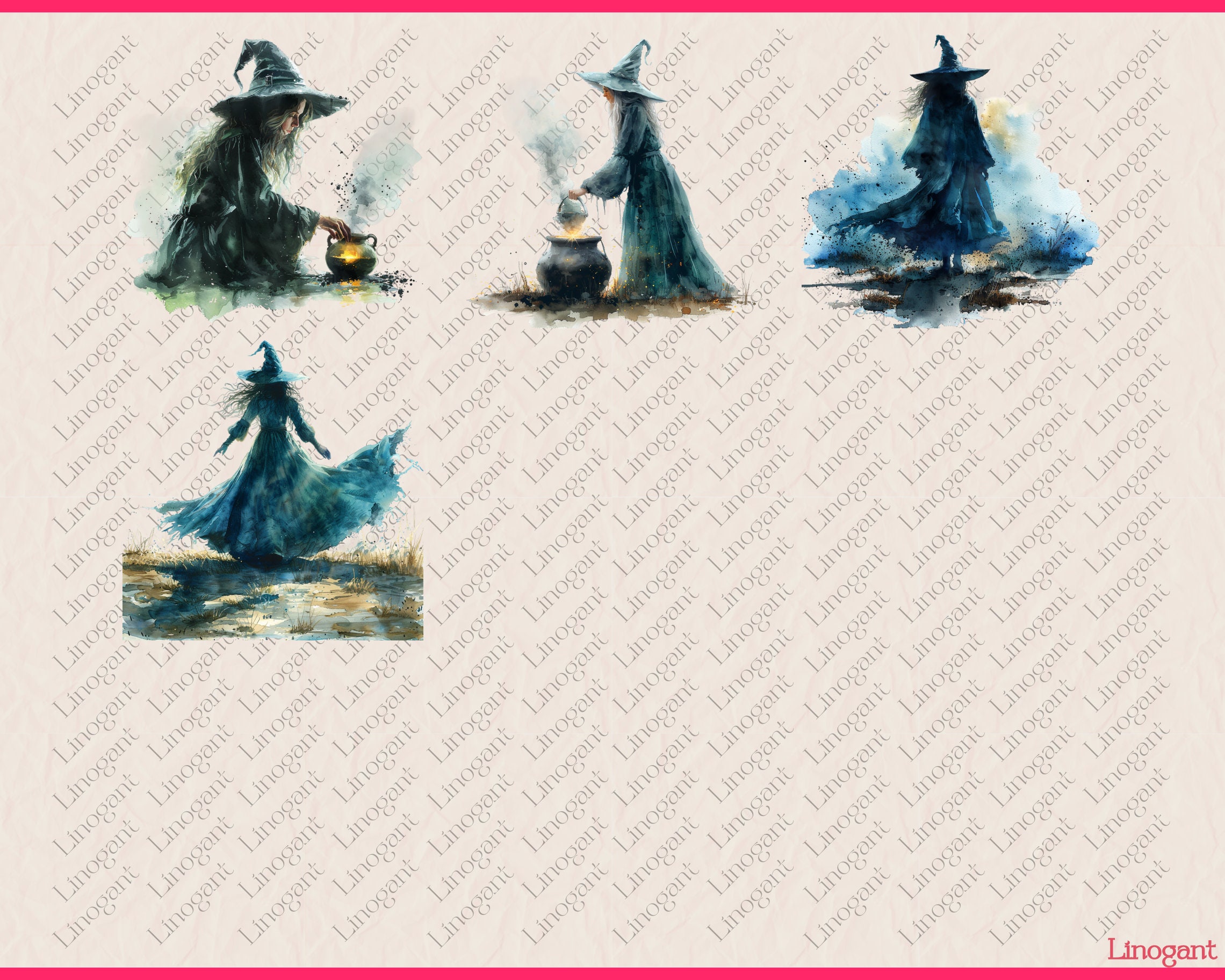 Watercolor Witch Clipart Bundle, Halloween Witch Clip Art Set, Fantasy ...