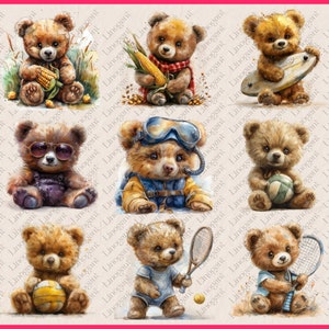 Watercolor Summer Teddy Bear Clipart Bundle, Summer Baby Bear Clip Art ...