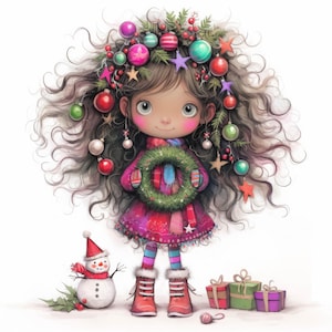 Quirky Wreath Girl Clip Art 10 High Res Watercolor Jpgs Junk Journals ...