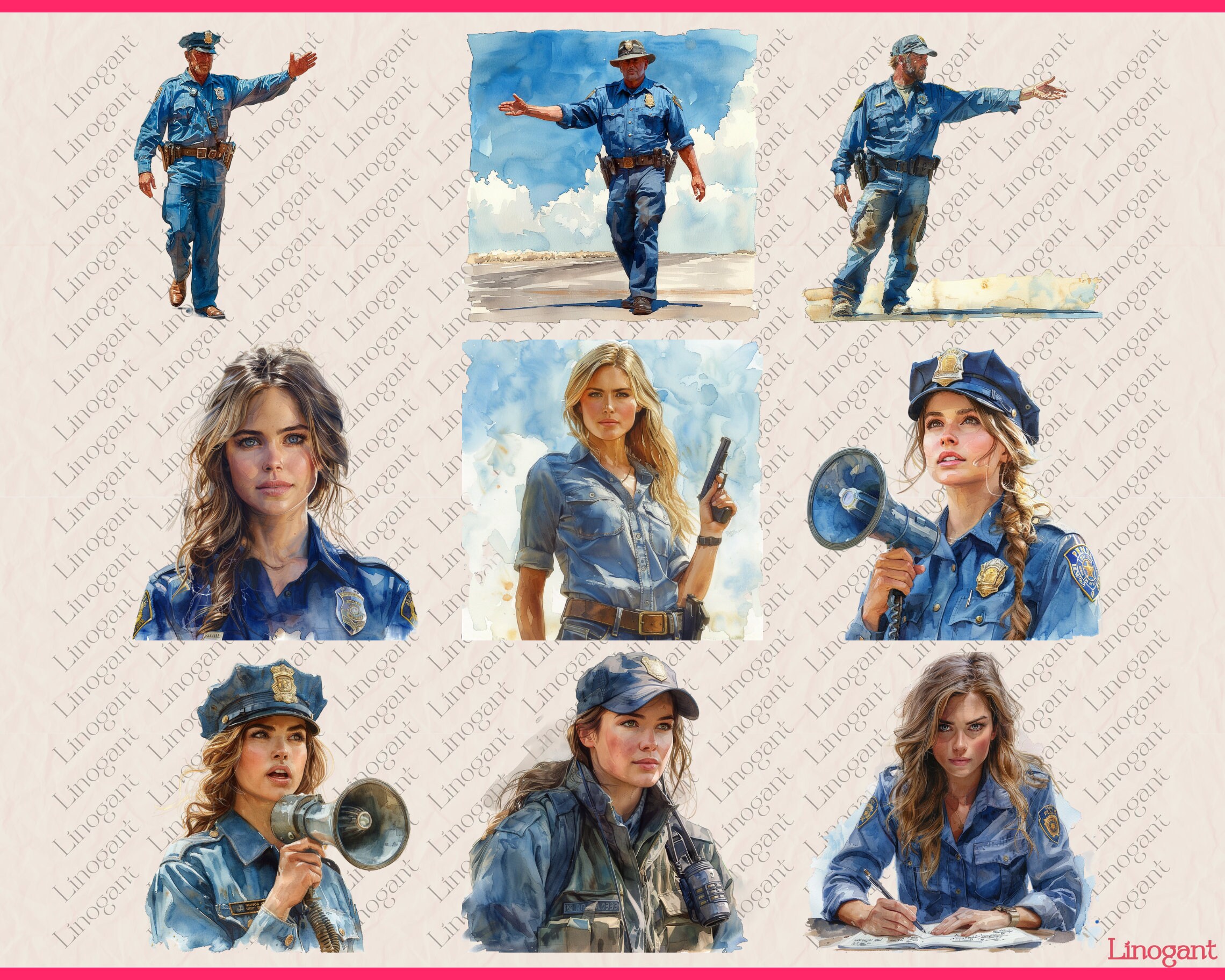 Watercolor Polices and Equipments Clipart Bundle, Cops and Dogs Clip ...