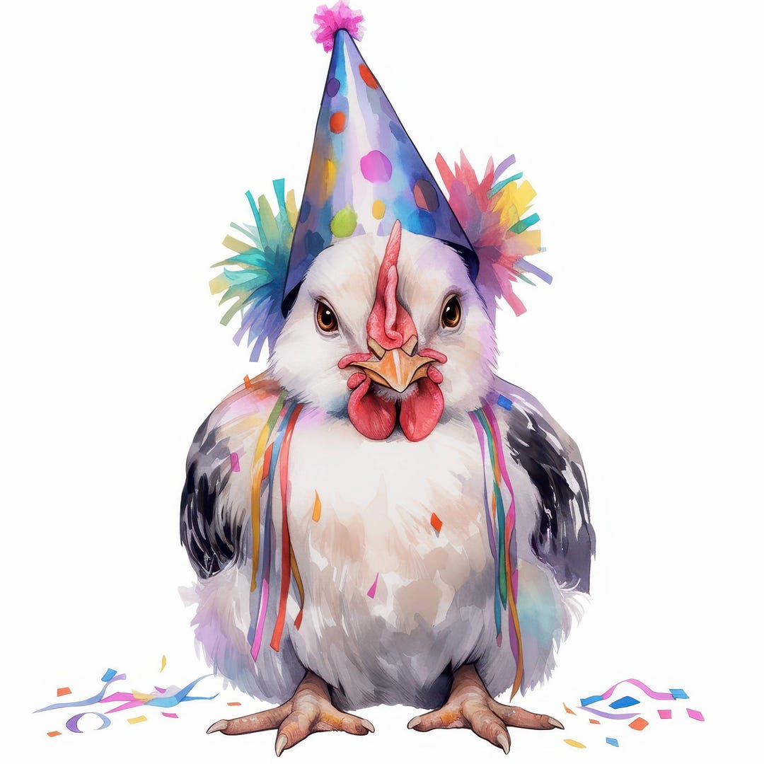 10 Chicken Clipart Bundle, Party Hat Chick Illustration, Printable ...